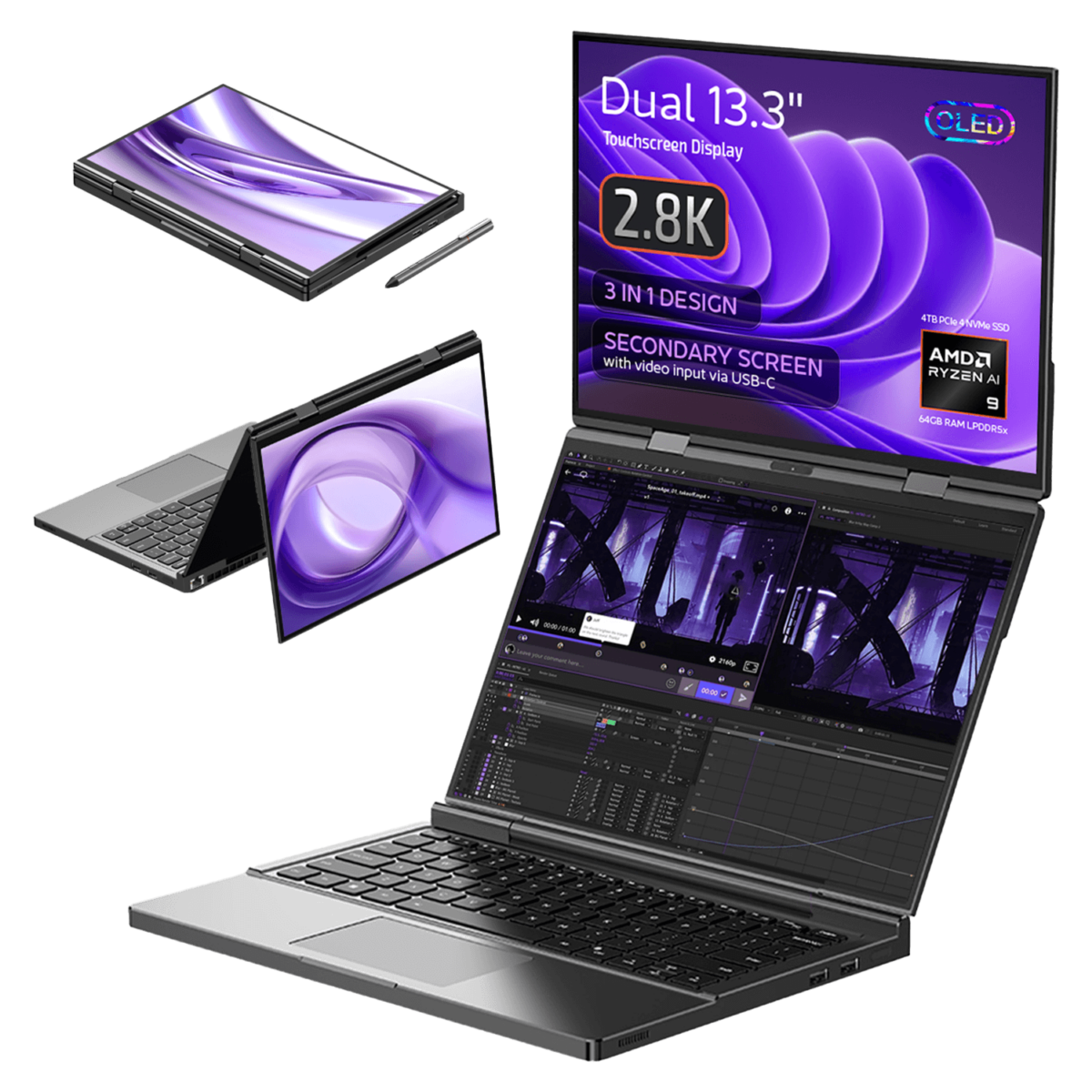 Enhanced Creative & Gaming Experience with GPD DUO's Dual OLED Screens